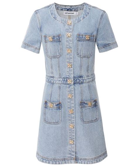 Self Portrait Light Blue Denim Buttoned Mini Dress
