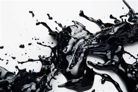 Black Liquid Splatter Flowing Over A White Background Premium Ai