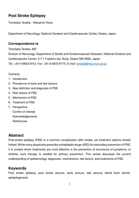 Pdf Post Stroke Epilepsy