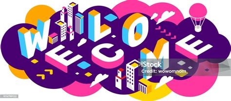 벡터 3 차원 환영 단어 문자 화려한 배경에 인쇄 술의 창조적인 추상 가로 그림 3차원 형태에 대한 스톡 벡터 아트 및 기타 이미지 3차원 형태 개념 건물 외관
