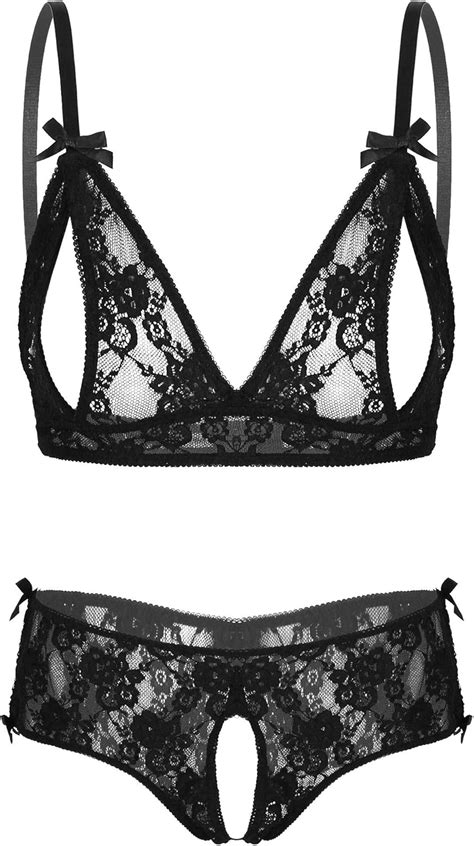 Doomiva Damen Sexy Dessous Set BH Offen Büstenhebe Ouvert String Slip