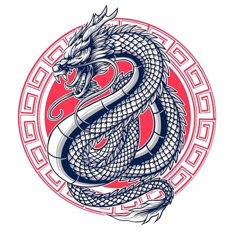 Design De Dragão Japonês Com Ilustração Vetorial De Ornamento De
