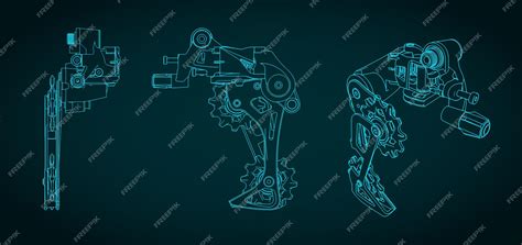 Bicycle Rear Derailleur Technical Drawings Premium Vector