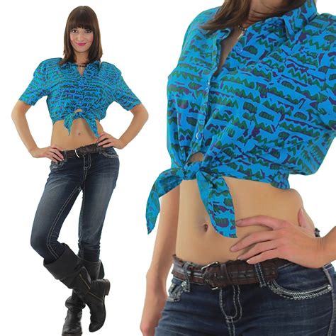 80s Boho Abstract Graphic Belly Shirt Crop Top