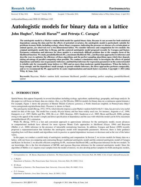 Pdf Autologistic Models For Binary Data On A Lattice Dokumentips