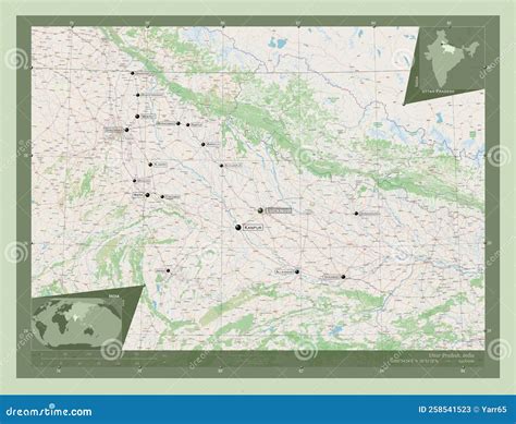 Uttar Pradesh India Osm Labelled Points Of Cities Stock Image