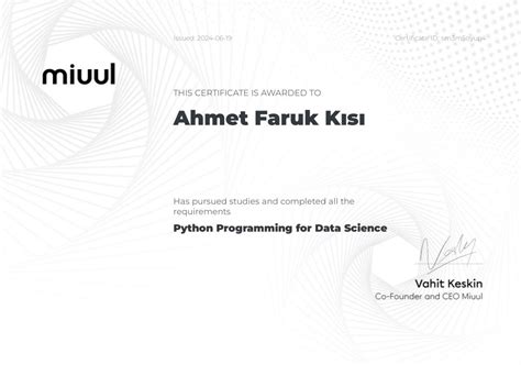 Ahmet Faruk Kısı Linkedin‘de Miuul Pythonprogramming Datascience