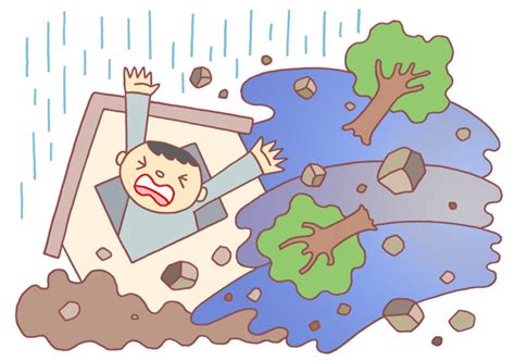 土砂災害のイラスト がけ崩れ・山崩れ・山津波・泥流・落石・鉄砲水 色々使えるイラスト・カット・素材集