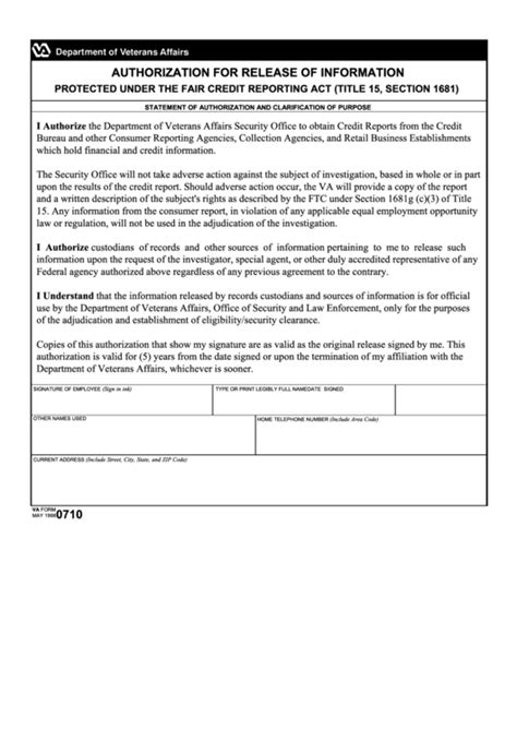 Va Authorization To Release Information Form ReleaseForm Net