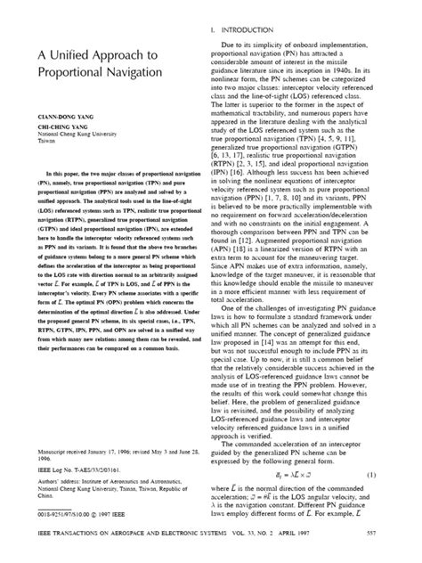 A Unified Approach To Proportional Navigation Pdf Acceleration