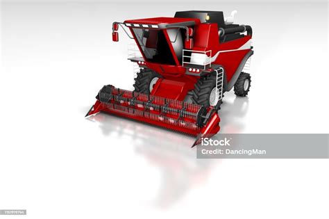 산업 3d 그림의 큰 아름 다운 빨간 농장 결합 수확기 전면 상단 보기에 반사 화이트 콘텐츠를 위한 장소를 가진 모의 광고 곡초류에 대한 스톡 사진 및 기타 이미지 Istock