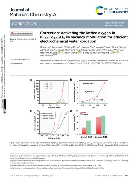 Pdf Correction Activating The Lattice Oxygen In Bi 05 Co 05 2 O 3 By Vacancy Modulation