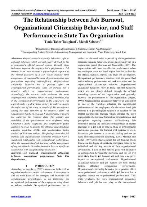 Pdf The Relationship Between Job Burnout Organizational Citizenship Behavior And Staff
