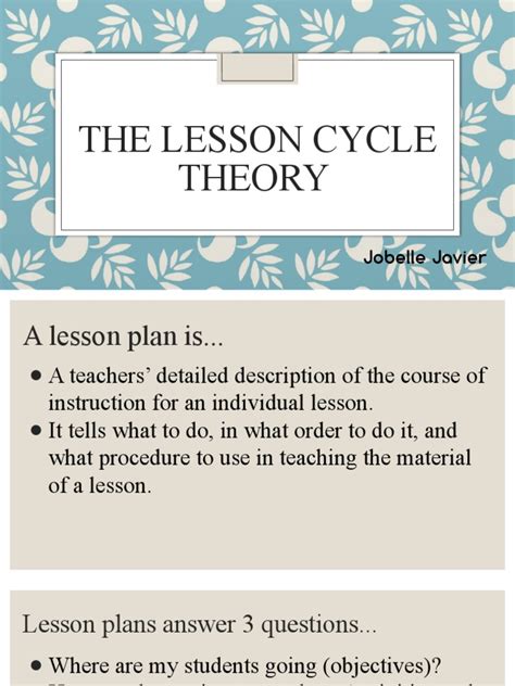 The Lesson Cycle Theory Jobelle Javier Pdf Lesson Plan