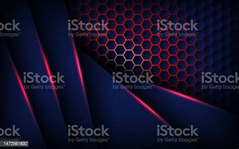 추상 붉은 빛 배경 그라데이션 모양 네이비 블루 육각 메쉬 패턴 장식 3차원 형태에 대한 스톡 벡터 아트 및 기타 이미지 3차원 형태 강철 개념 Istock