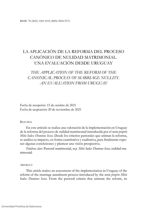 Pdf La Aplicación De La Reforma Del Proceso Canónico De Nulidad