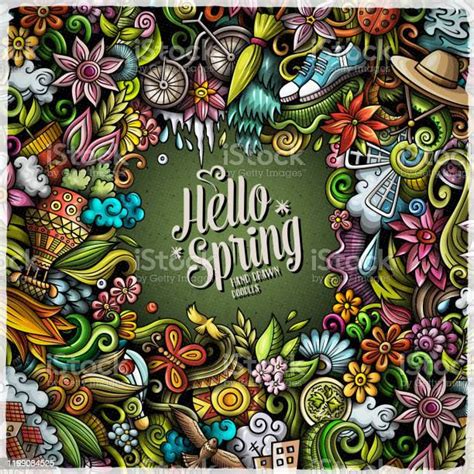 봄 손으로 그린 벡터 낙서 그림입니다 자연 프레임 디자인 3월에 대한 스톡 벡터 아트 및 기타 이미지 3월 3차원 형태 4월 Istock