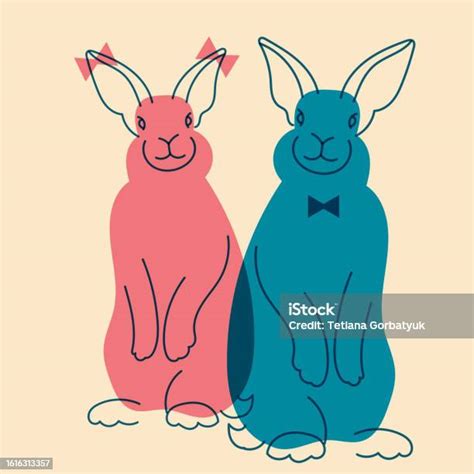 토끼 Riso 인쇄 효과가 있는 미니멀한 스타일의 벡터 그림입니다 디자인 인쇄 스티커 파티 장식 로고 엠블럼 잡지 인쇄 또는