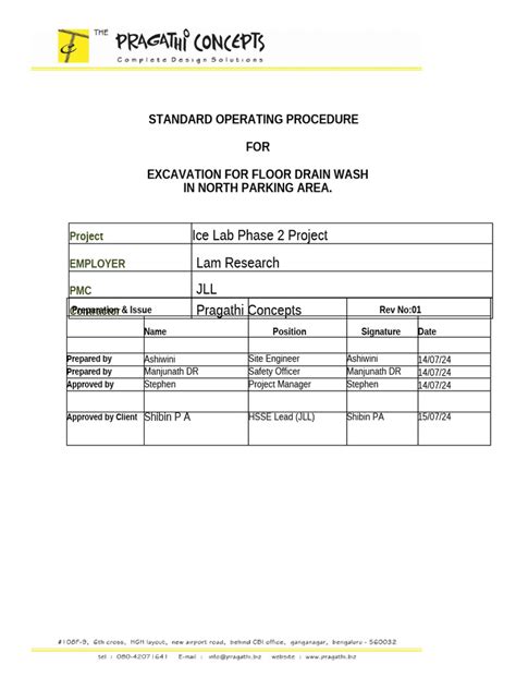 Sop Excavation Work For Floor Drain Wash Re Routing In North Parking