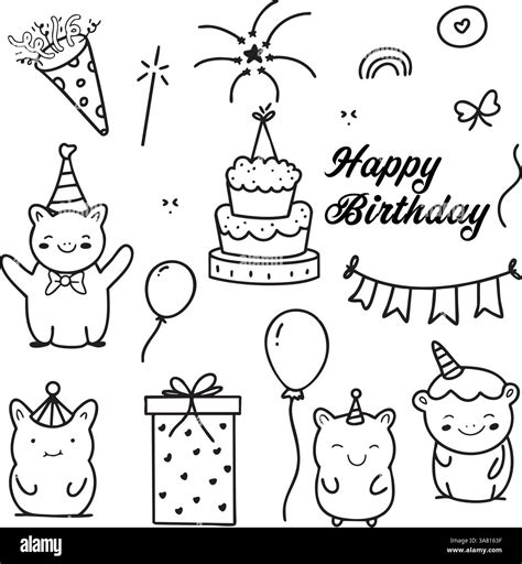 Happy Birthday Doodle Set Stock Vector Image And Art Alamy