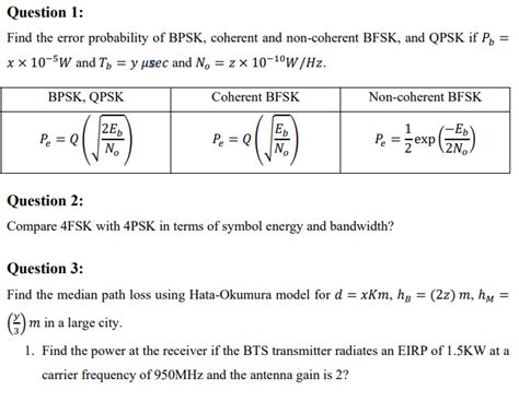 Solved Question 1 Find The Error Probability Of BPSK Chegg