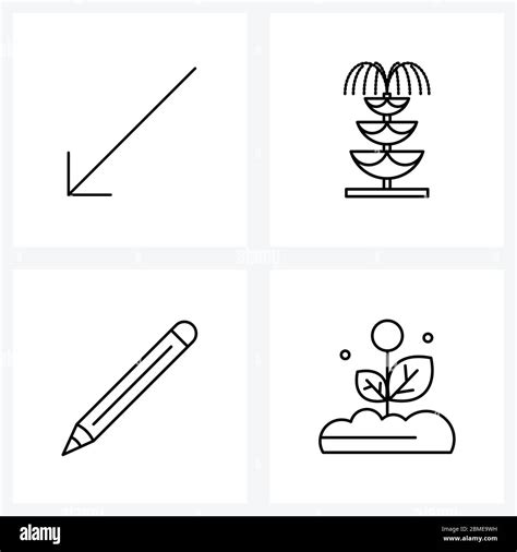 Set Of 4 Ui Icons And Symbols For Arrow Notes Fountain Decoration Pencil Vector Illustration