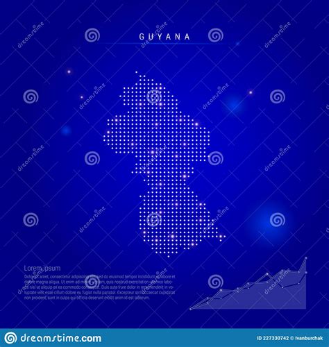 Guyana Illuminated Map With Glowing Dots Dark Blue Space Background Vector Illustration Stock