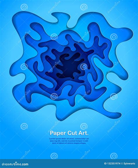 Abstract Blue Paper Cutout Curvy Shapes Layered Vector Illustration In