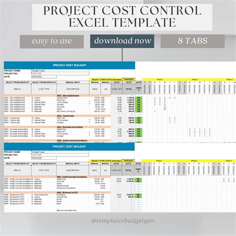 Project Cost Control Template Construction Budget Excel Template Etsy