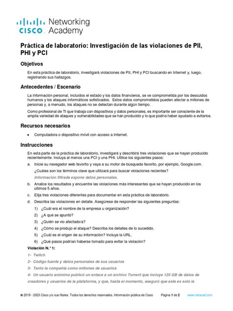 Lab 2 Investigación De Las Violaciones De Pii Phi Y Pci Pdf