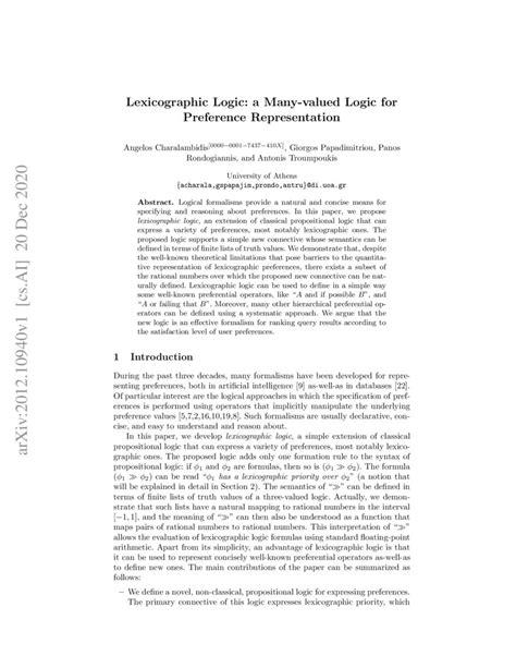 Lexicographic Logic A Many Valued Logic For Preference Representation Deepai