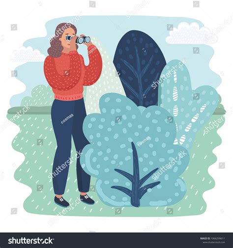 Vector Cartoon Illustration Woman Looks Through Stock Vector Royalty