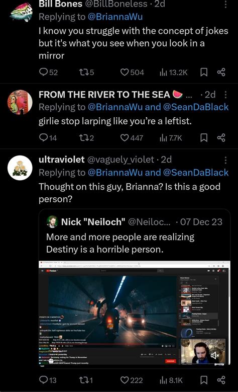 Twitter Comments On Brianna Wu Calling Out Seandablack Rdestiny