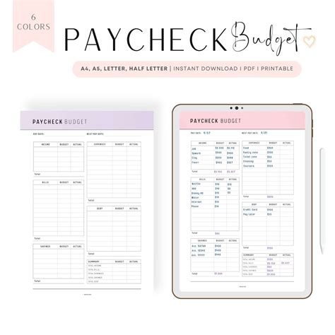 Printable Paycheck Budget Template