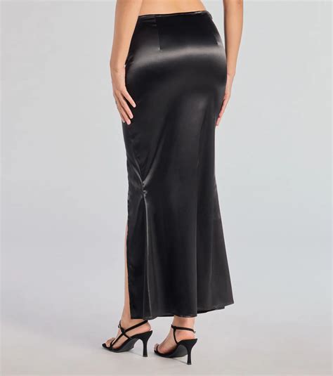Luxury Feels High Rise Slit Satin Midi Skirt And Windsor