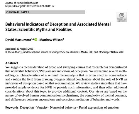 Humintell On Linkedin The Latest Science About Behavioral Indicators Of Deception