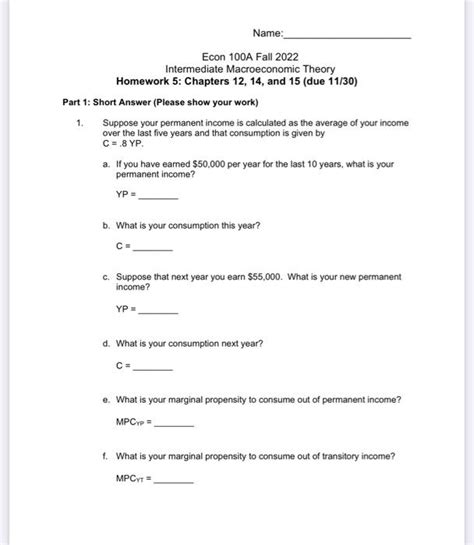 Solved Name Econ 100a Fall 2022 Intermediate Macroeconomic