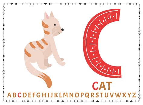 벡터 스칸디나비아 알파벳 만화 어린이 알파벳 손으로 그린 디자인 편지를 배우기 위해 엽서 포스터 스티커 등의 디자인에 탁월 C 고양이 프리미엄 벡터