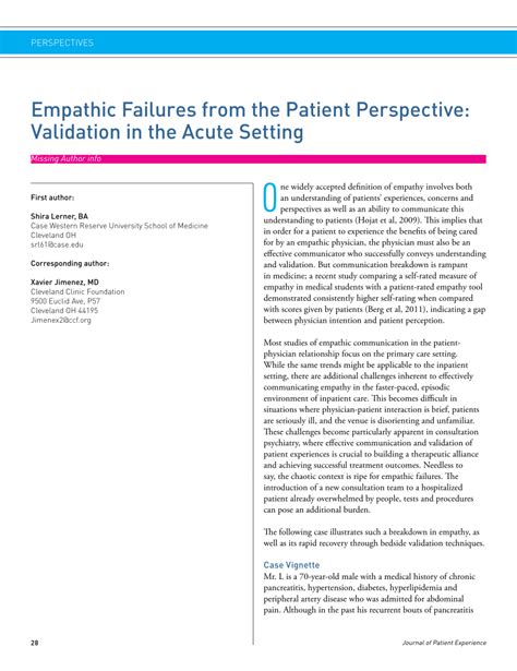 Pdf Empathic Failures From The Patient Perspective Validation In The
