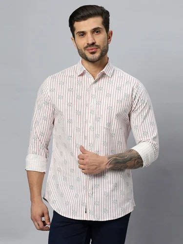 Printed Men White Linen Cotton Shirt Full Sleeves Casual Wear At Rs