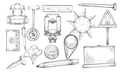 Colección de dibujos a mano de geografía Vector Premium