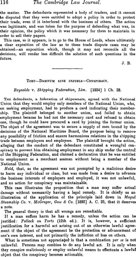 Tort—damnum Sine Injuria—conspiracy The Cambridge Law Journal