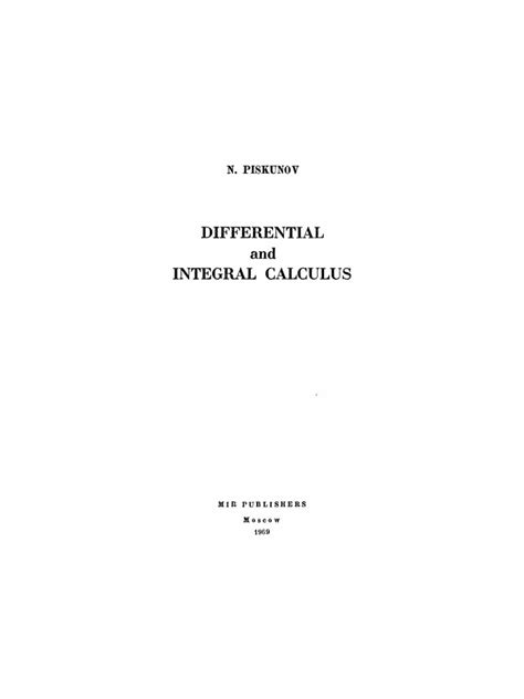 Differential And Integral Calculus N Piskunov Pdf Pdf Calculus