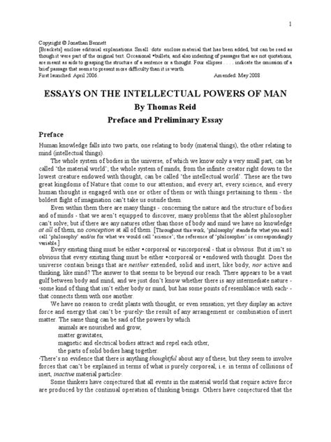 Essays On The Intellectual Powers Of Man By Thomas Reid Preface And