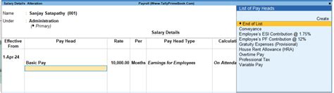 Salary Details Master Setup Under Payroll Using TallyPrime TallyPrime Book Tutorial