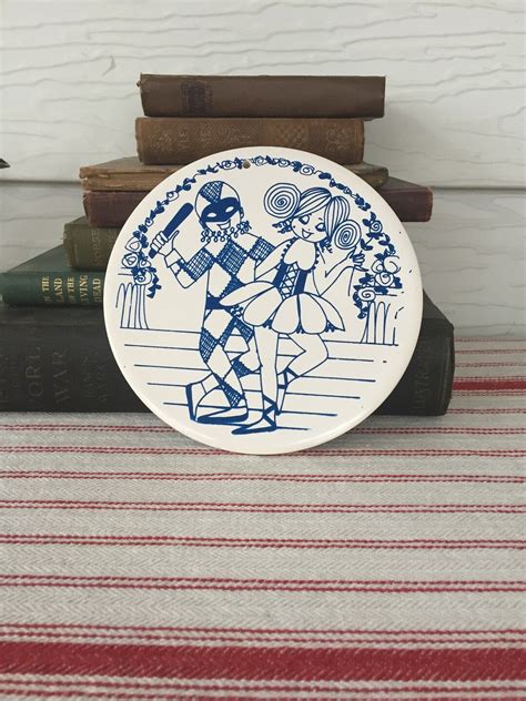Vintage Bygdo Scandinavian Design Trivet Jester And Dancer Blue And White Kitchenalia Clown