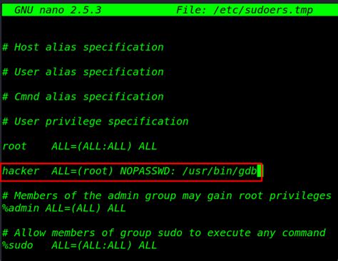 Gdb Privilege Escalation Linux HackNos Sudoers Entry