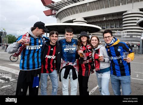 Ac Milan And Inter Milan Fans Gathering Togheter Outside The San Siro