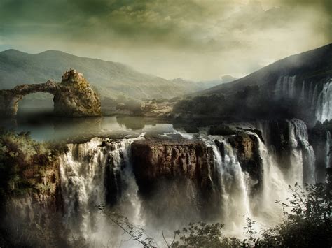 Papel de parede panorama cascata agua natureza reflexão nuvens