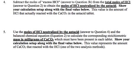 Subtract the moles of “excess HCI” (answer to | Chegg.com